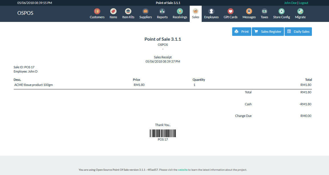Add button to print Sales Summary Report in receipt template.. as per sales receipt. · Issue ...