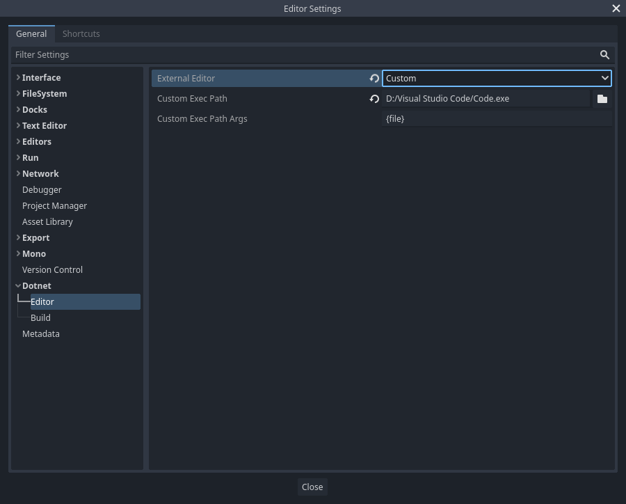 Cannot configure path to external code editor for C# files · Issue #66904 · godotengine/godot ...