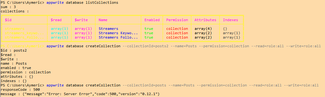 🐛 Bug Report: Error 500 creating collection · Issue #2814 · appwrite/appwrite · GitHub