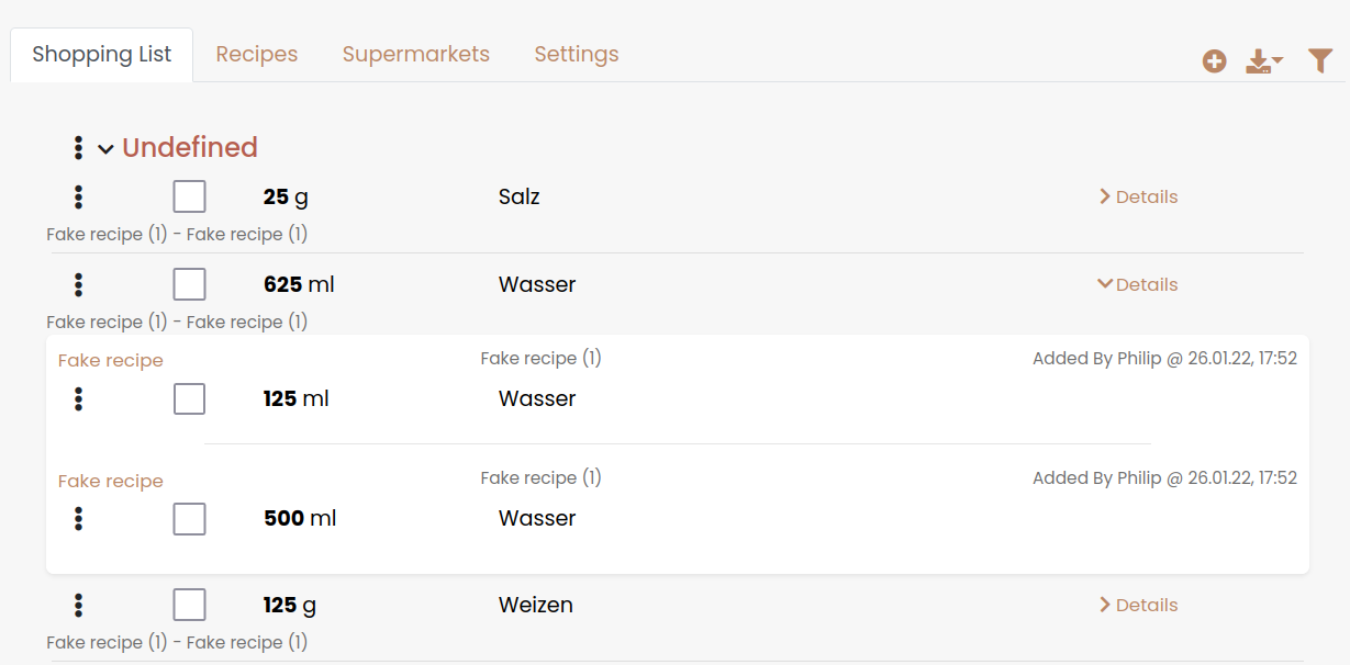 New shopping list: Incorrect amount of ingredients (due to erroneous ...