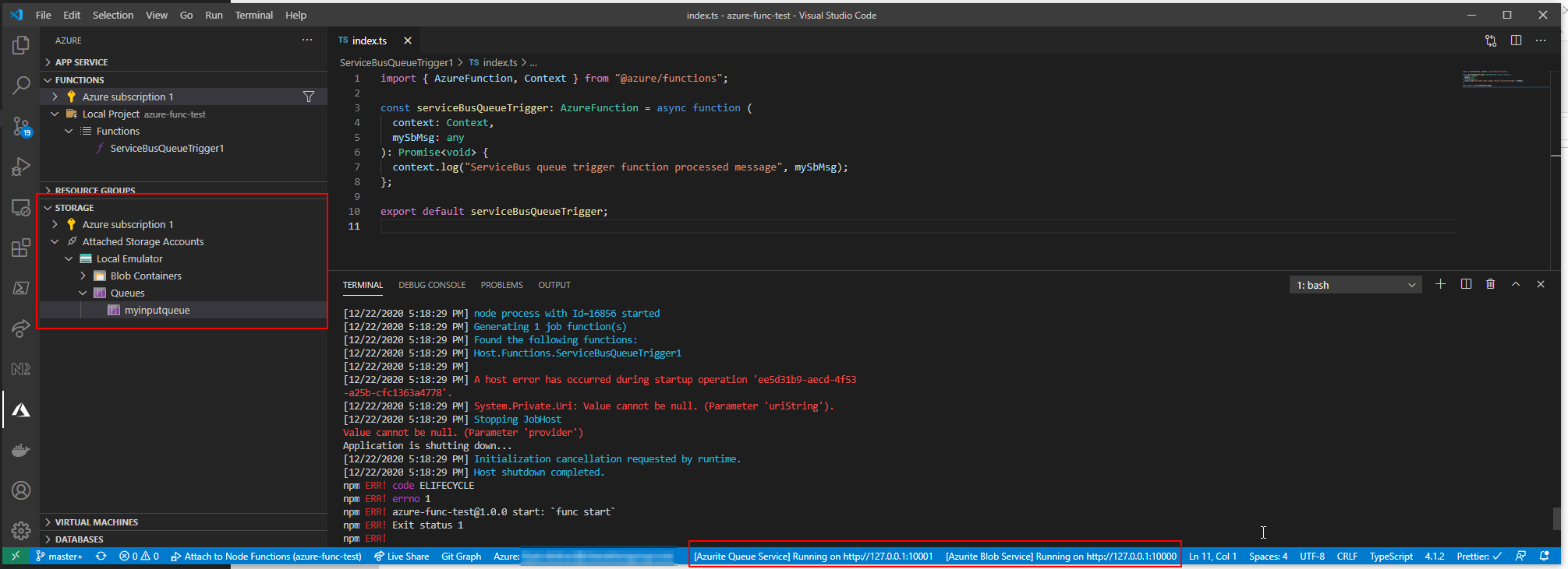 Cannot connect to Service Bus locally (via emulator or on Azure ...