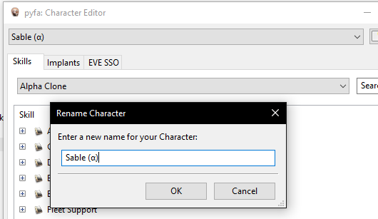 `(α)` shows up when renaming a character that is set to alpha · Issue #1816 · pyfa-org/Pyfa · GitHub