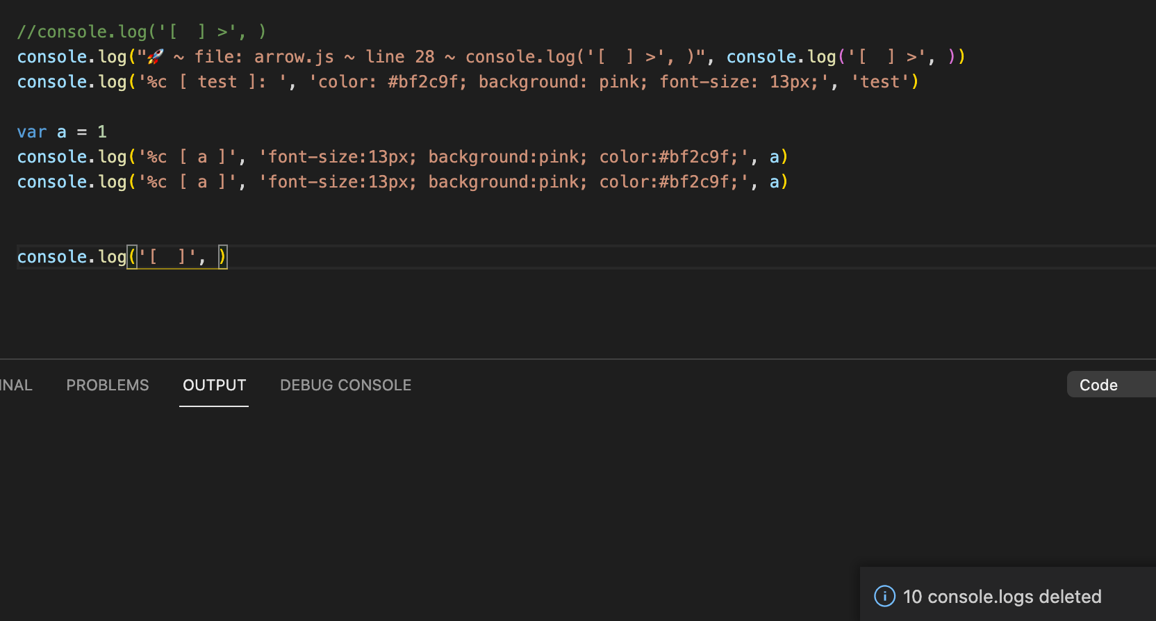 有时候无法删除log, 但是会提示已经删除了 · Issue #4 · Sean529/vscode-console-helper · GitHub