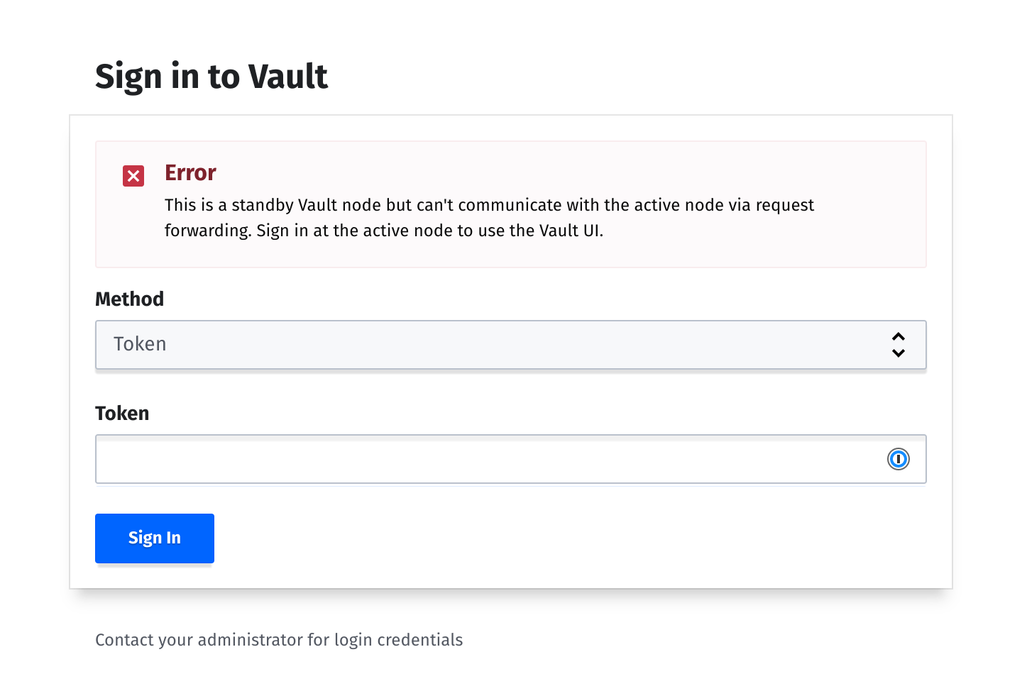 Error This is a standby Vault node but can't communicate with the active node via request ...