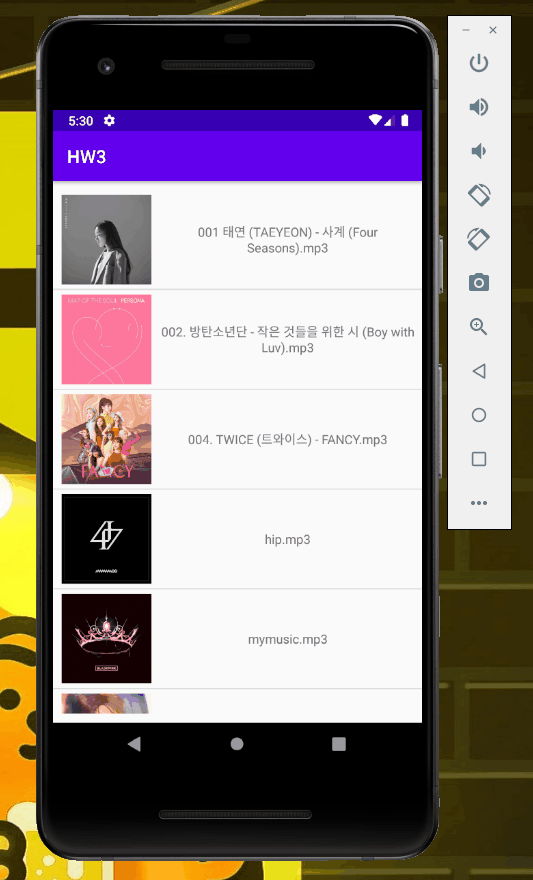 GitHub - jeewoo1025/HW3: Android App of Music Player