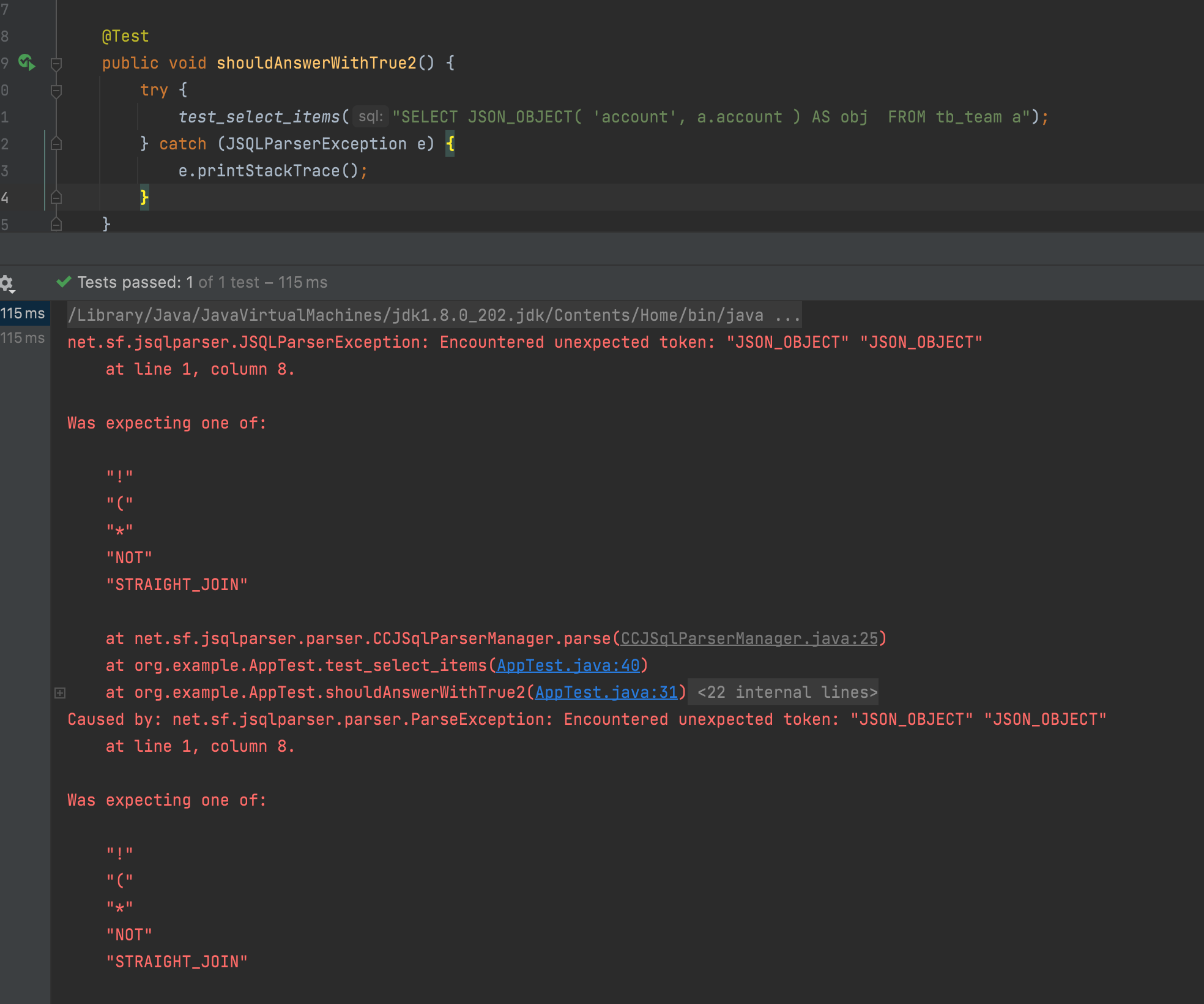 解析器无法识别JSON_OBJECT使用表字段 · Issue #1496 · JSQLParser/JSqlParser · GitHub