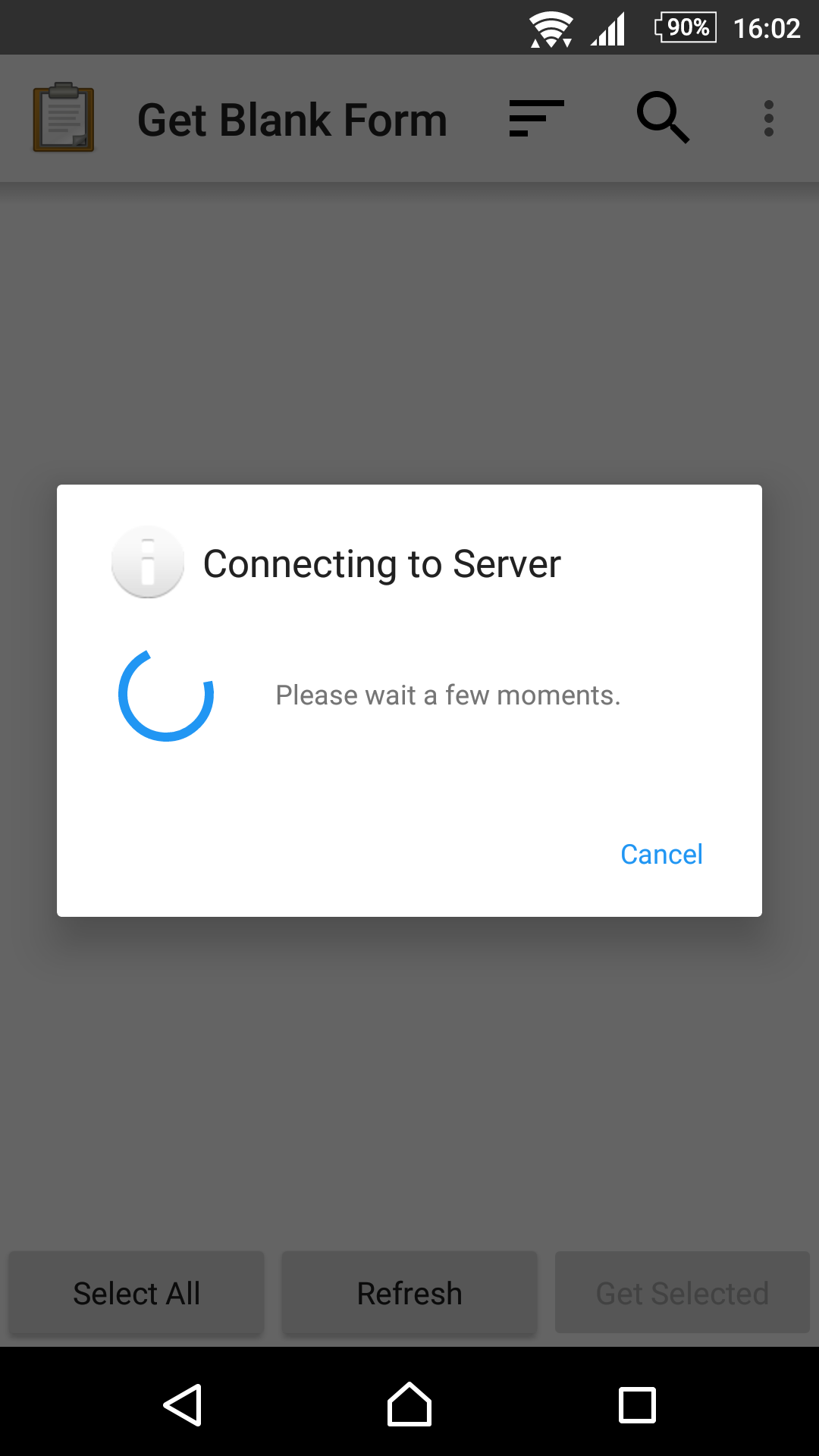 User sees modern progress bar during loading a blank form list from Google Drive and Aggregate ...