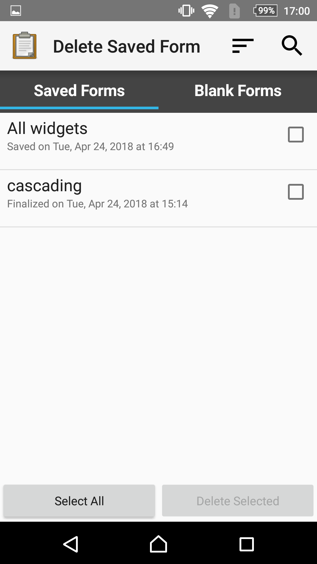 `Select All` button is changed to `Clear All` button when the user clicks on the Search icon ...