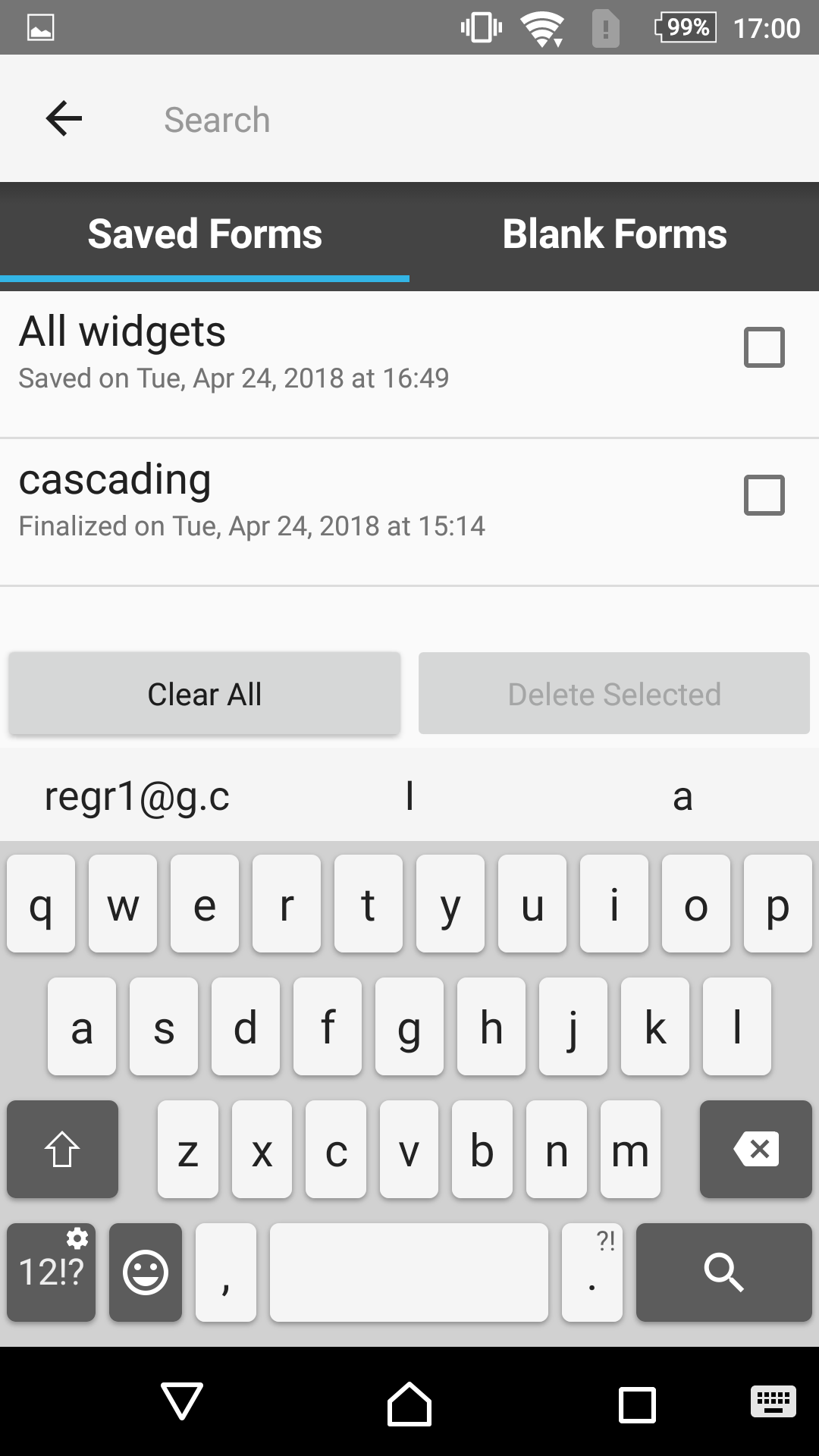 `Select All` button is changed to `Clear All` button when the user clicks on the Search icon ...