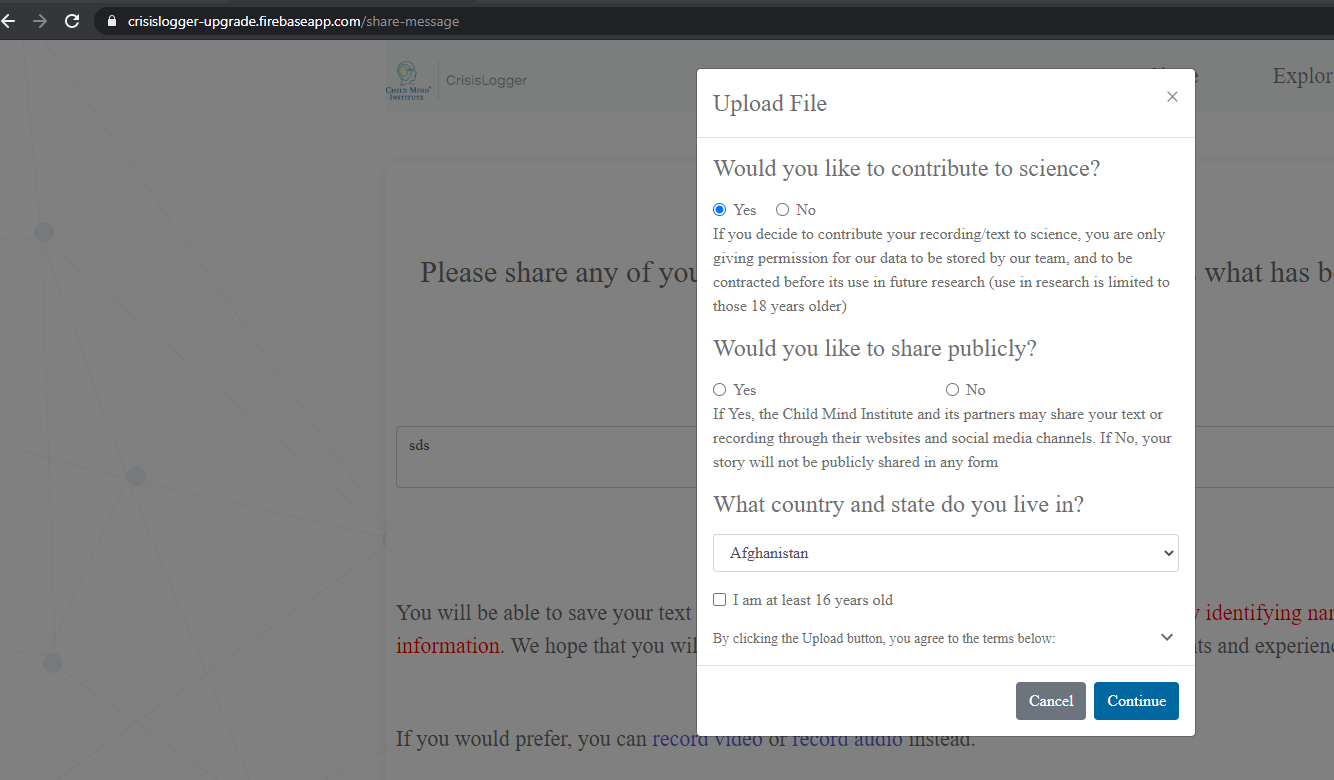 Upload File. Text of the "Upload File" pop-up is displayed with ...