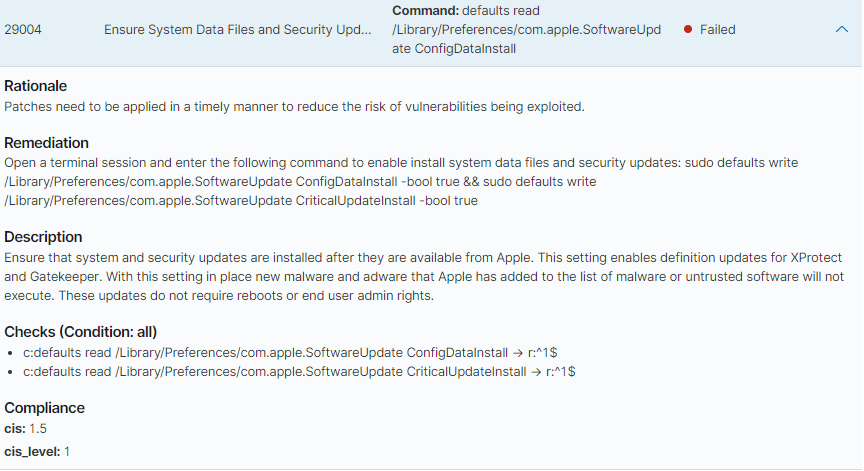 Wazuh 4.3 - SCA policies manual tests - SCA Policy for CIS Apple macOS ...