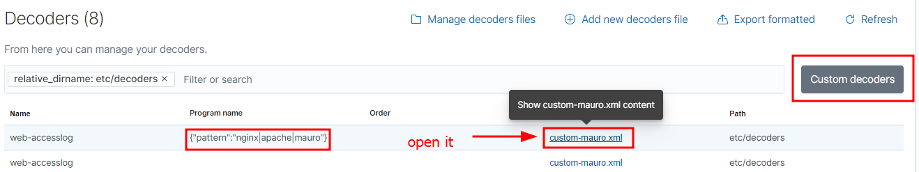The content of a custom decoders file is incorrect when its name is the same as an original ...