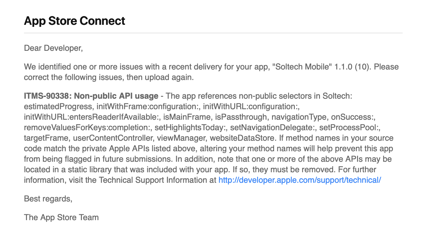 Apple rejects React Native build with "ITMS-90338: Non-public API usage" · Issue #33789 ...