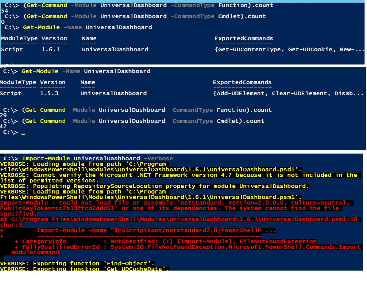 Cmdlets are not exported in v1.6.1 · Issue #154 · ironmansoftware/universal-dashboard · GitHub