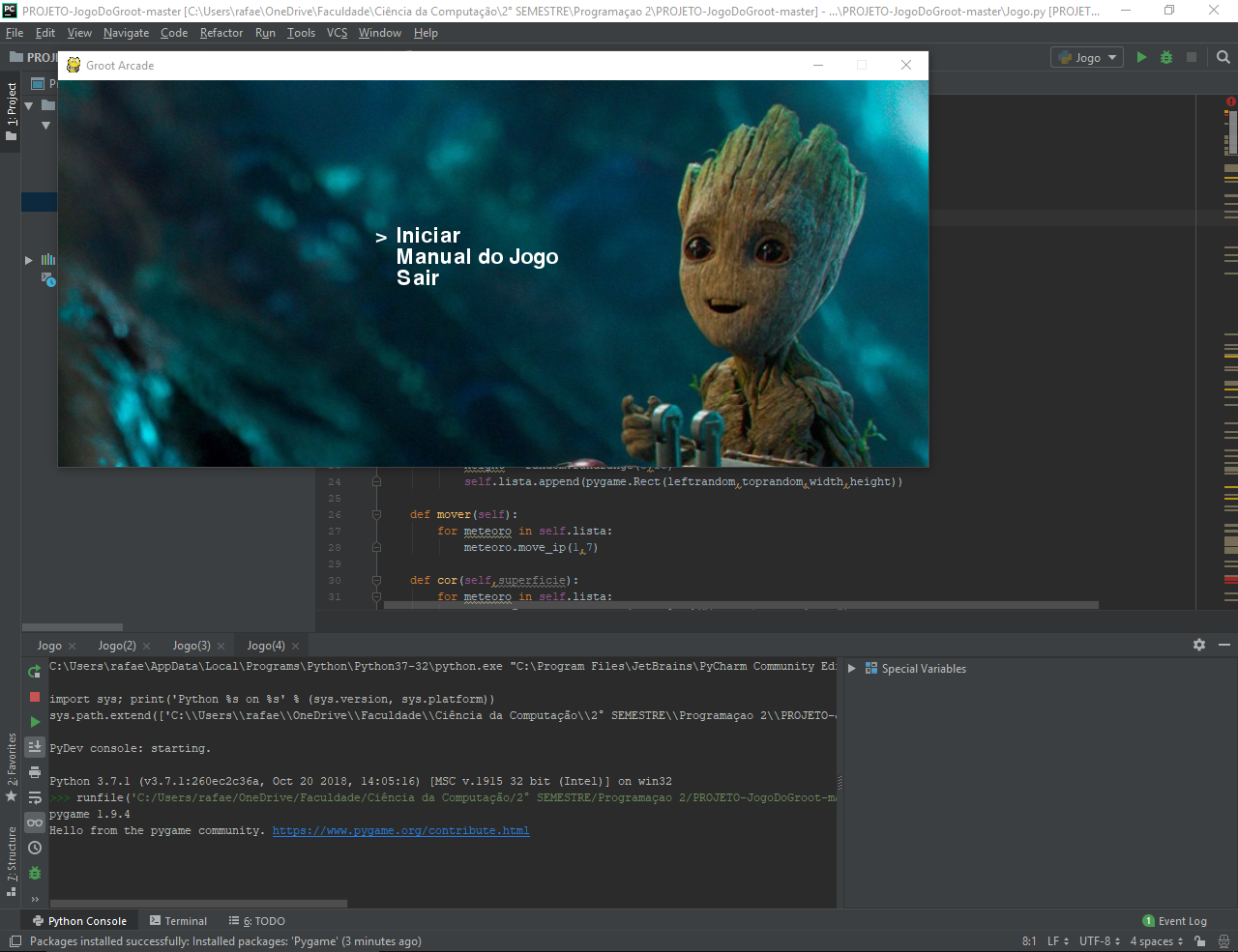 GitHub - RafaelSanzio0/PROJETO-GrootArcade: Projeto da faculdade, jogo feito em Python ...