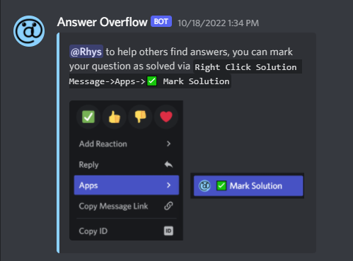 Automatically Send Mark Solution Instructions · Issue #9 · AnswerOverflow/AnswerOverflow · GitHub