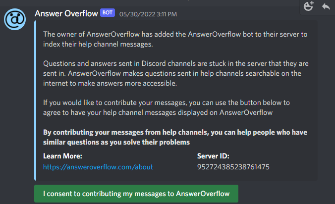 Send Consent Message · Issue 10 · Answeroverflow Answeroverflow · Github