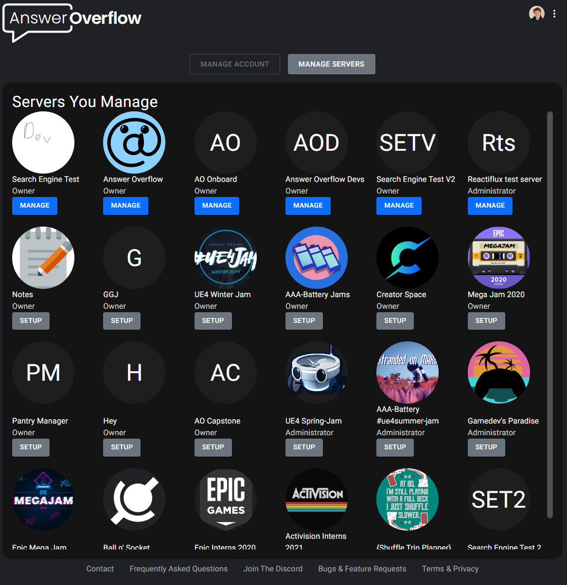 [web Settings Servers ] Sever Selection Menu · Issue 77 · Answeroverflow Answeroverflow · Github