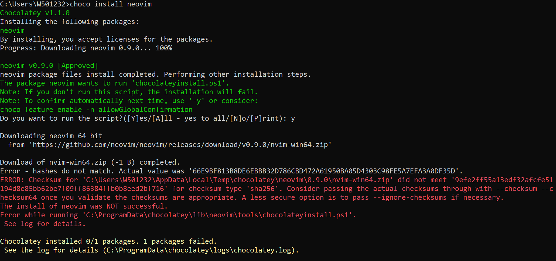 Choco Install on Windows Fails with Checksum Error on download · Issue #23678 · neovim/neovim ...