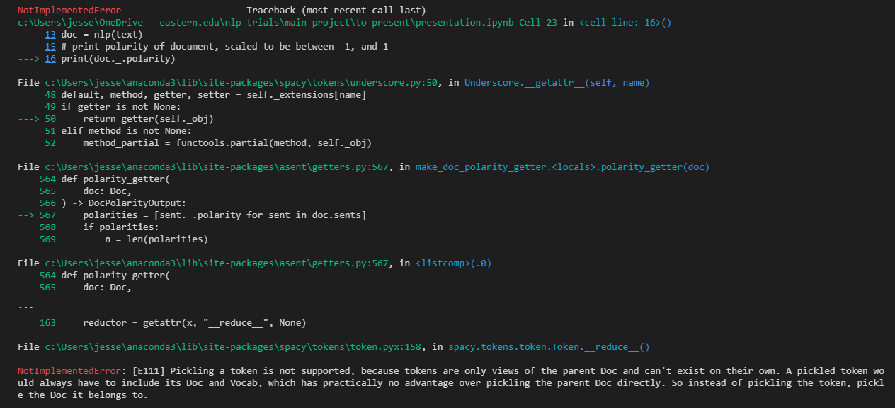 NotImplementedError: [E111] Pickling a token is not supported · Issue #62 · KennethEnevoldsen ...