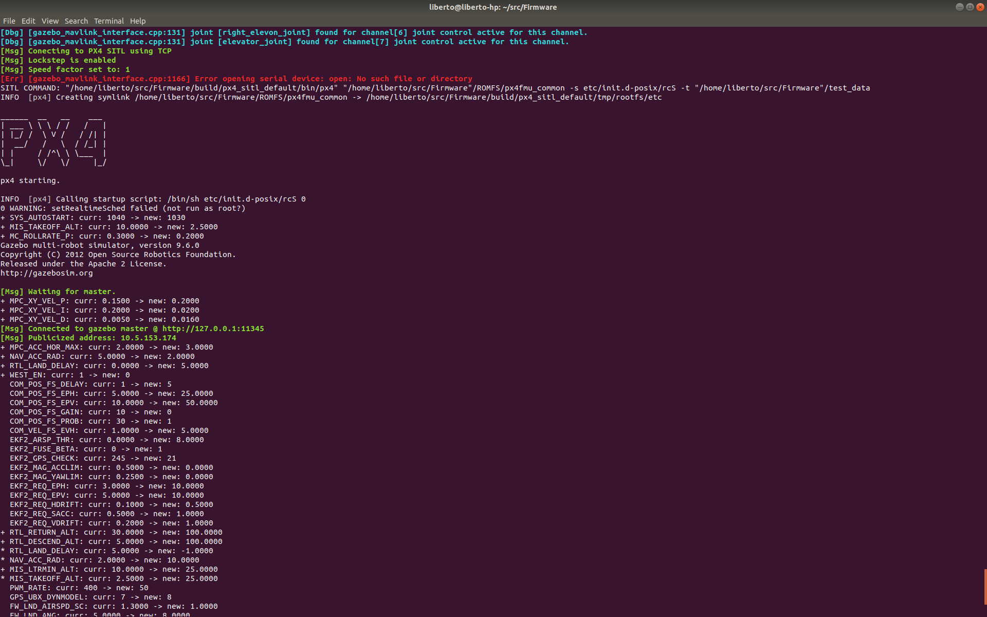 SITL, Model: plane, [Err] [gazebo_mavlink_interface.cpp:1166] Error opening serial device: open ...