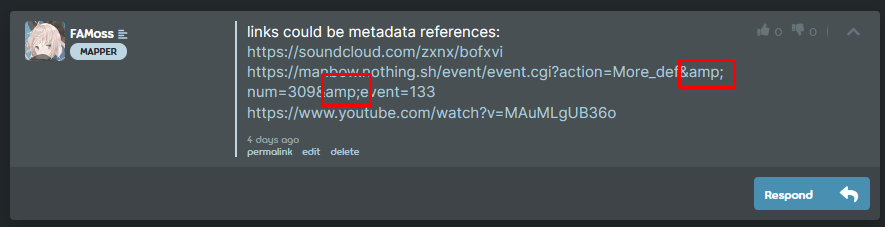 Modding discussion return `&` as `amp;` · Issue #8810 · ppy/osu-web · GitHub