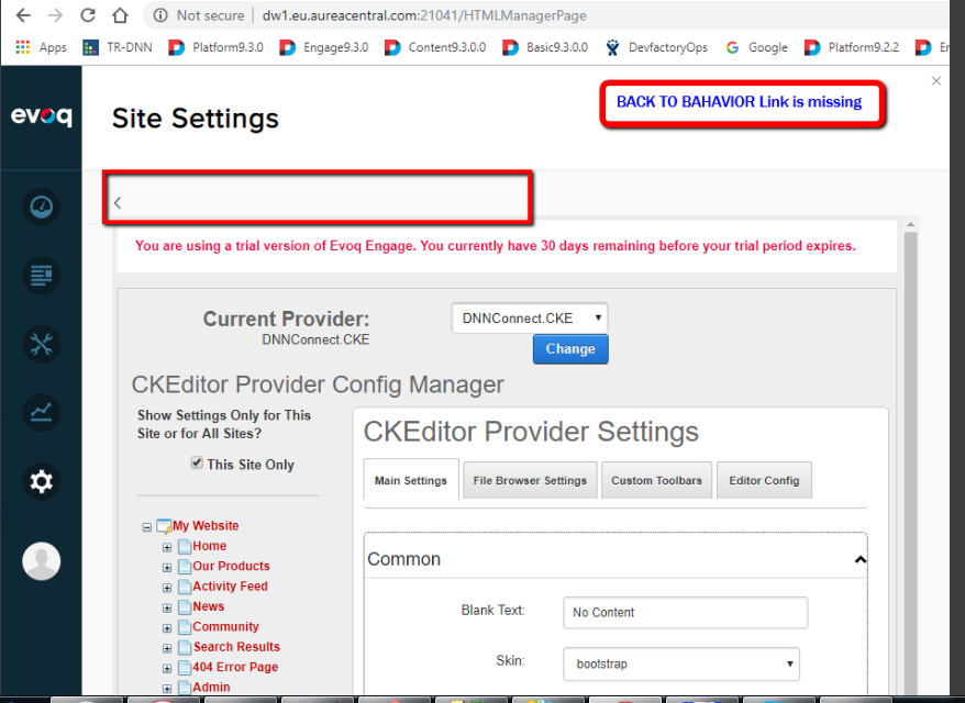 Evoq Product>PB>Settings>Site Settings>Back to Site Behavior link is not displayed · Issue #295 ...