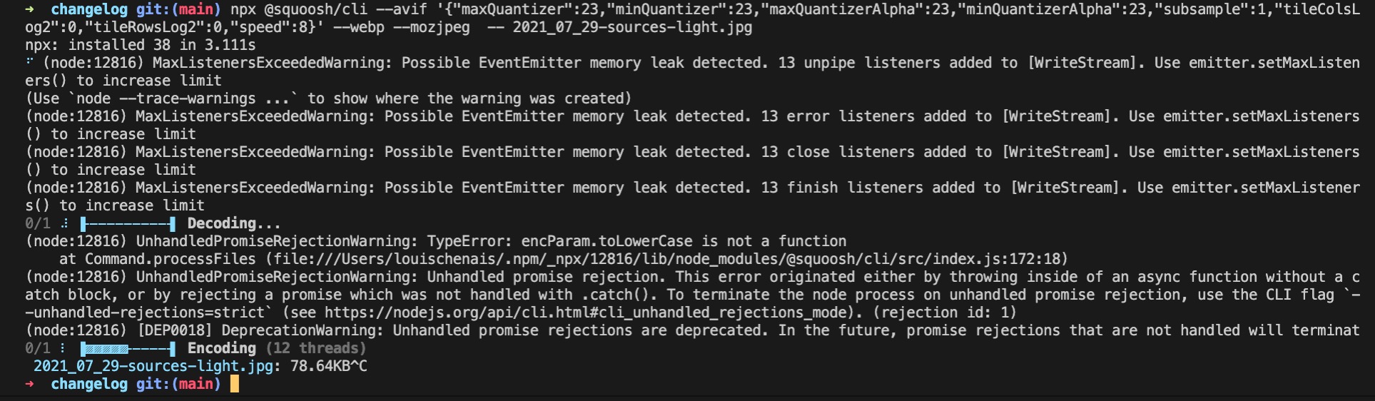 squoosh-cli no longer converts from png to avif on Ubuntu or MacOS ...