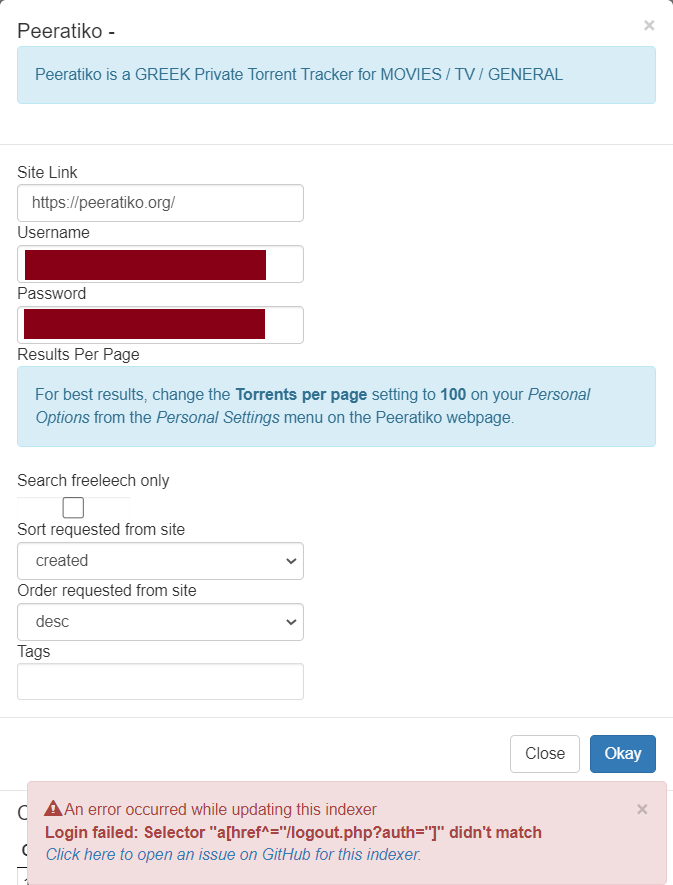 [peeratiko] Login failed: Selector "a[href^="/logout.php?auth="]" didn't match · Issue #13686 ...