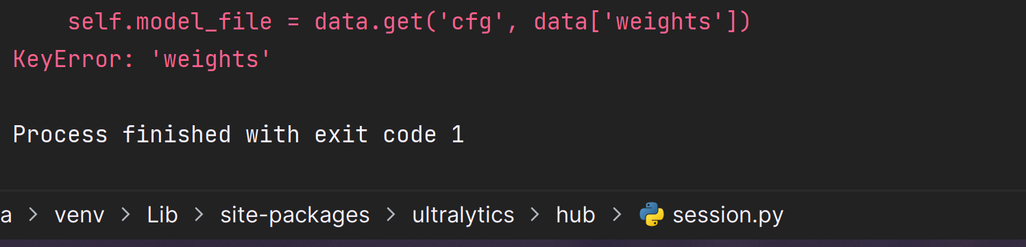 KeyError: "weights" in the initial phase of training. · Issue #215 · ultralytics/hub · GitHub