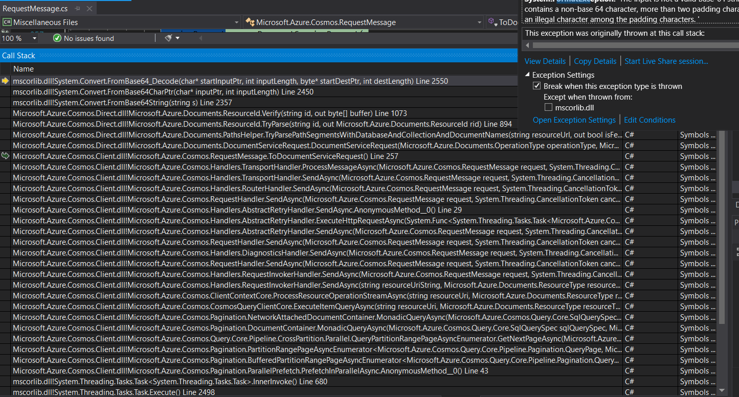 System.FormatException (handled) repetitively thrown behind the scenes ...