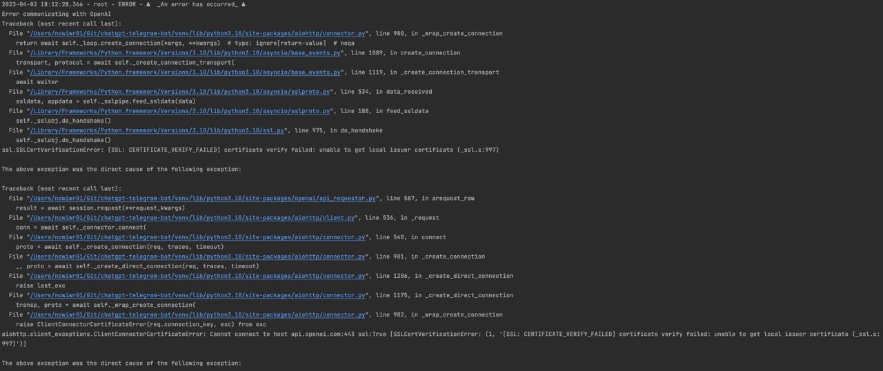 Error communicating with OpenAI · Issue #119 · n3d1117/chatgpt-telegram-bot · GitHub