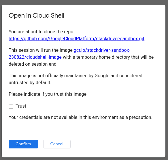 Document custom image verification pop-up · Issue #234 · GoogleCloudPlatform/cloud-ops-sandbox ...