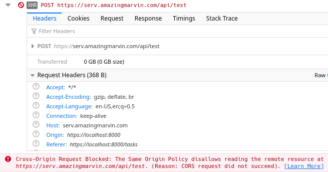 [BUG] /api/test does not work due to CORS (but other endpoints do ...