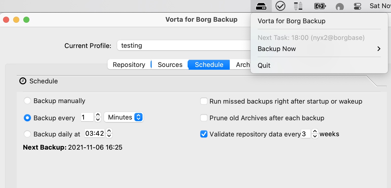 Correctly show next backup task in menu · Issue #1099 · borgbase/vorta · GitHub