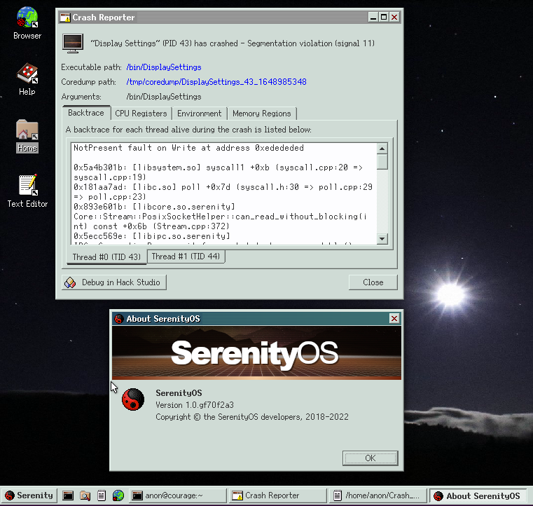 Display Settings: Segmentation violation (signal 11) · Issue #13461 · SerenityOS/serenity · GitHub