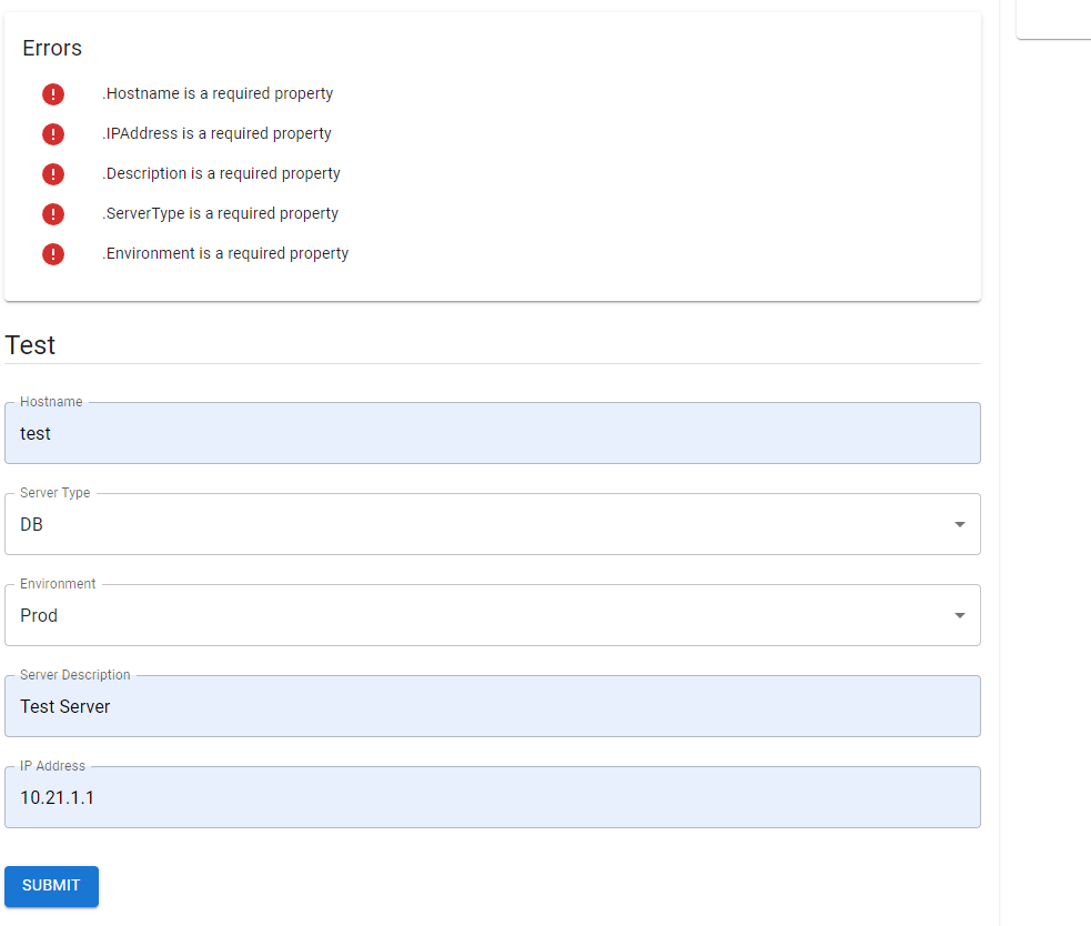 Form displays error for required fields when fields have data using the Schema required property ...