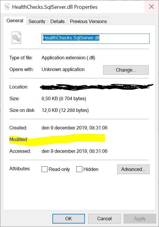 Date modified is missing from HealthChecks.SqlServer.dll · Issue #357 · Xabaril/AspNetCore ...