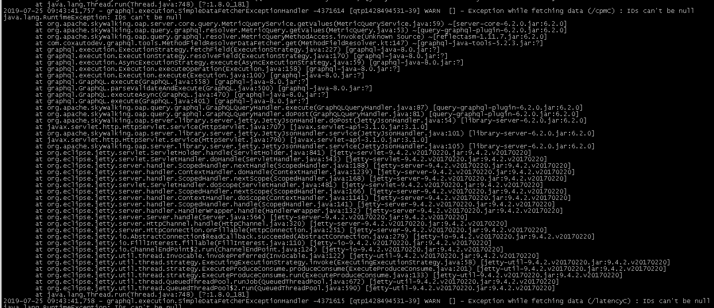 Stop working after a while. error : IDs can't be null · Issue #2704 · apache/skywalking · GitHub
