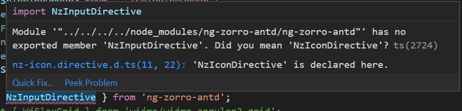 Module '"../../../../node_modules/ng-zorro-antd/ng-zorro-antd"' has no exported member ...