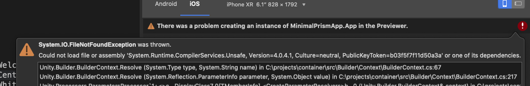 Bug Xamarinforms Previewer Displays An Error With Prism 7201422 · Issue 2230