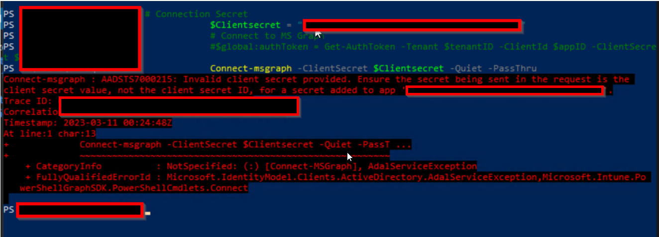 Unable to Connect-msgraph using client secret or cert · Issue #138 · microsoft/Intune-PowerShell ...