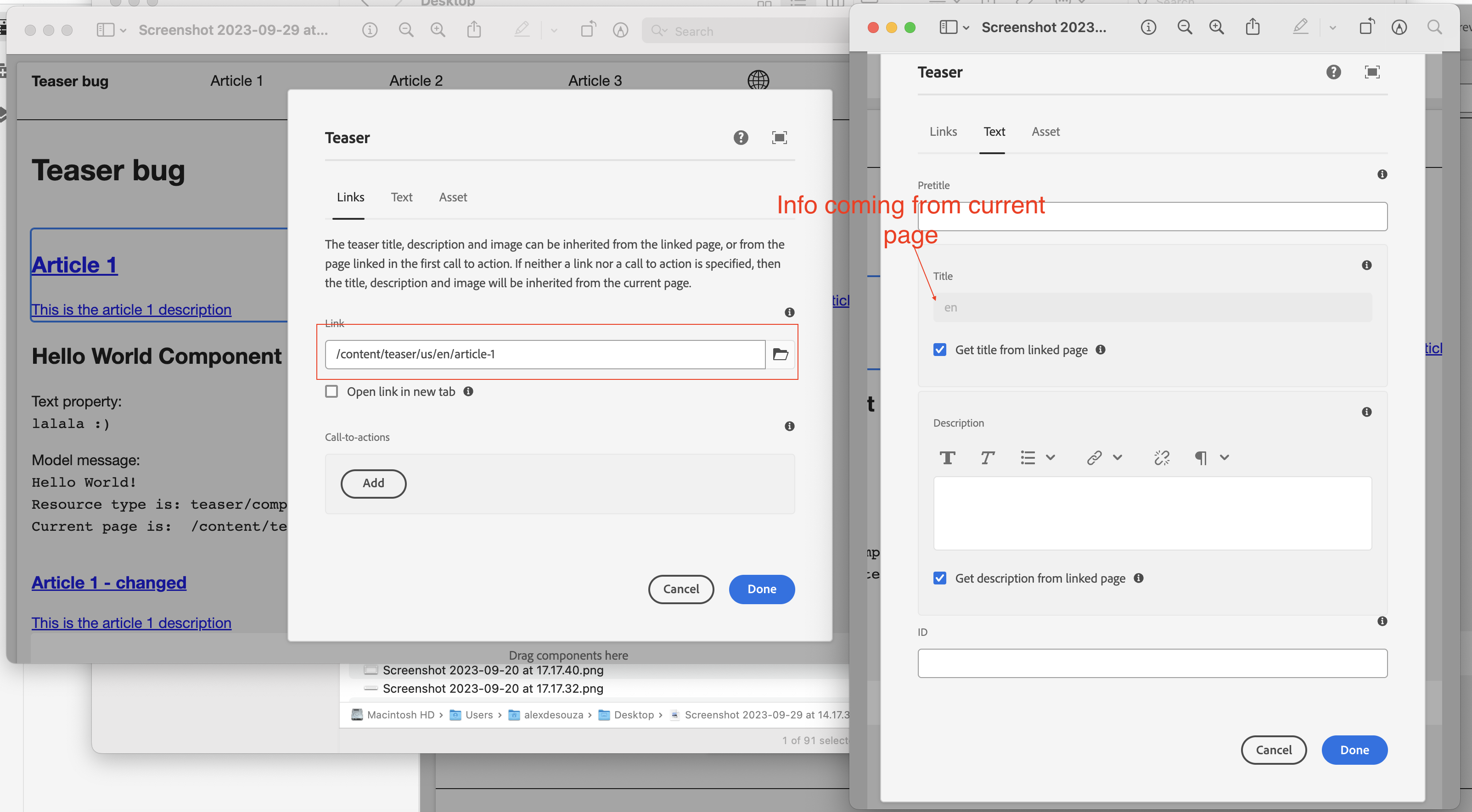 [Teaser] When a teaser is linked to a page the incorrect information is displayed for the title ...