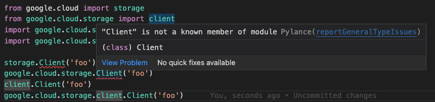 Pyright type stubs fail for google.cloud.storage package · Issue #2393 · microsoft/pyright · GitHub