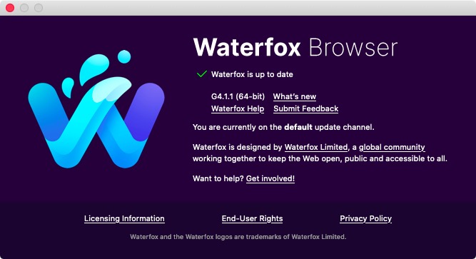 Waterfox update (4.1.0) doesn't show up in the Help. It shows only 4.0.8 and claim to be updated ...