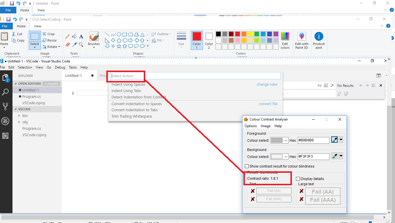 Accessibility A11yvscodeselectindentationcolorcontrastcolor Contrast Ratio Is Less Than 45 