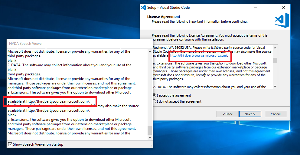 [Accessibility]A11y_VSCode_VSCLicenseAgreement_Screenreader : Screenreader does not read the ...