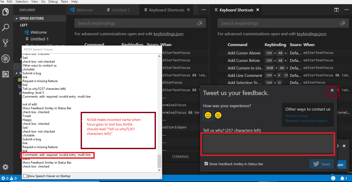 Feedback widget: NVDA does not read the text box name when focus goes to text box. · Issue ...