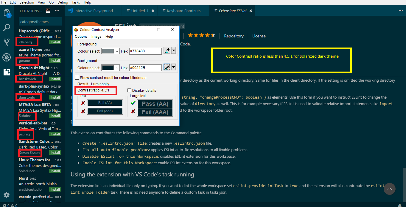 Extension author text in list view does not meet color contrast ratio ...