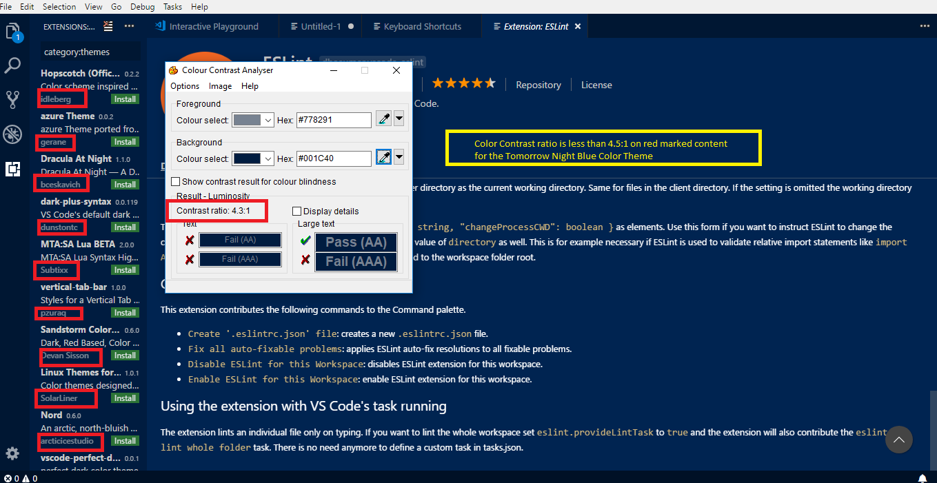 Extension author text in list view does not meet color contrast ratio ...